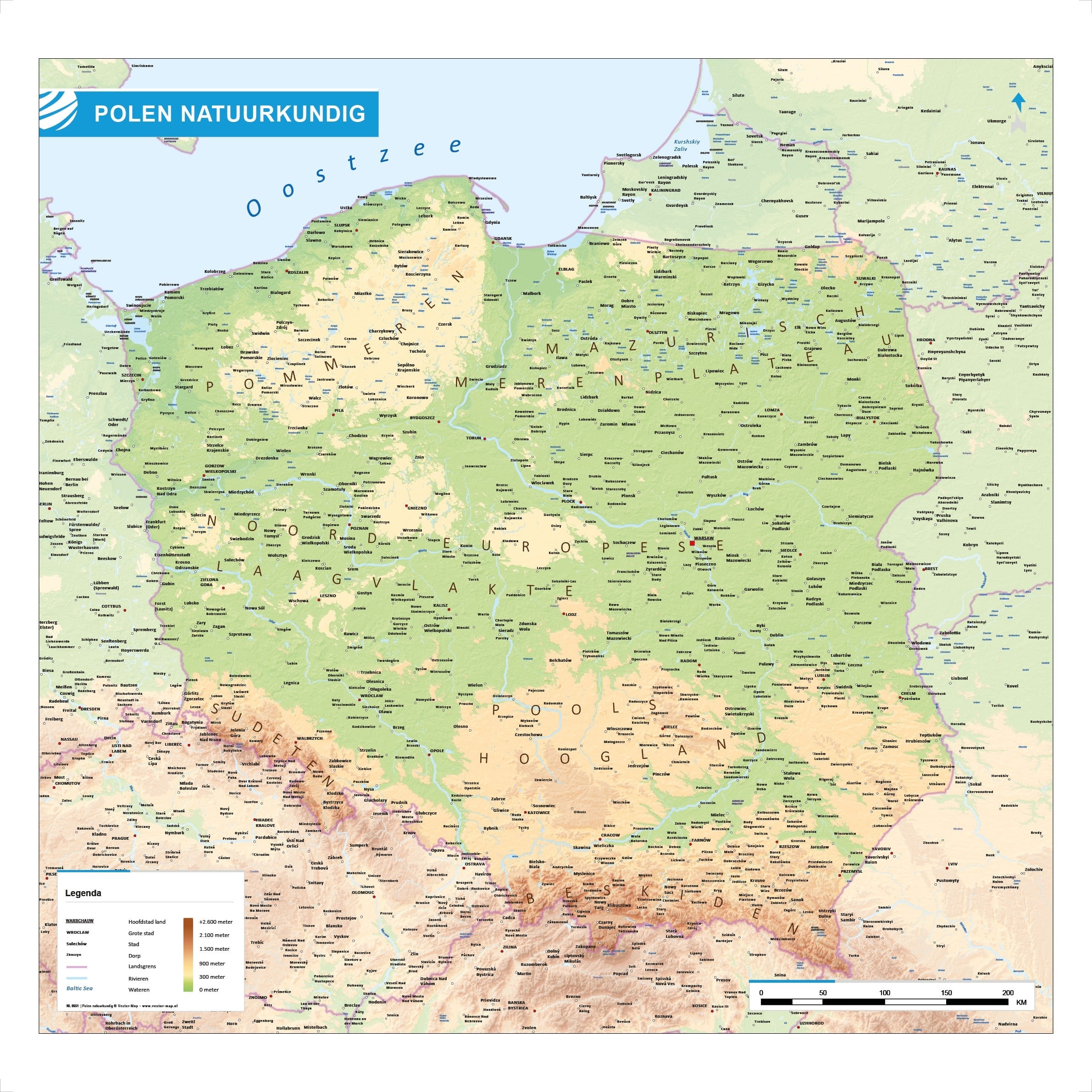 Landkaart Polen natuurkundig | Landkaarten Polen Vector Map