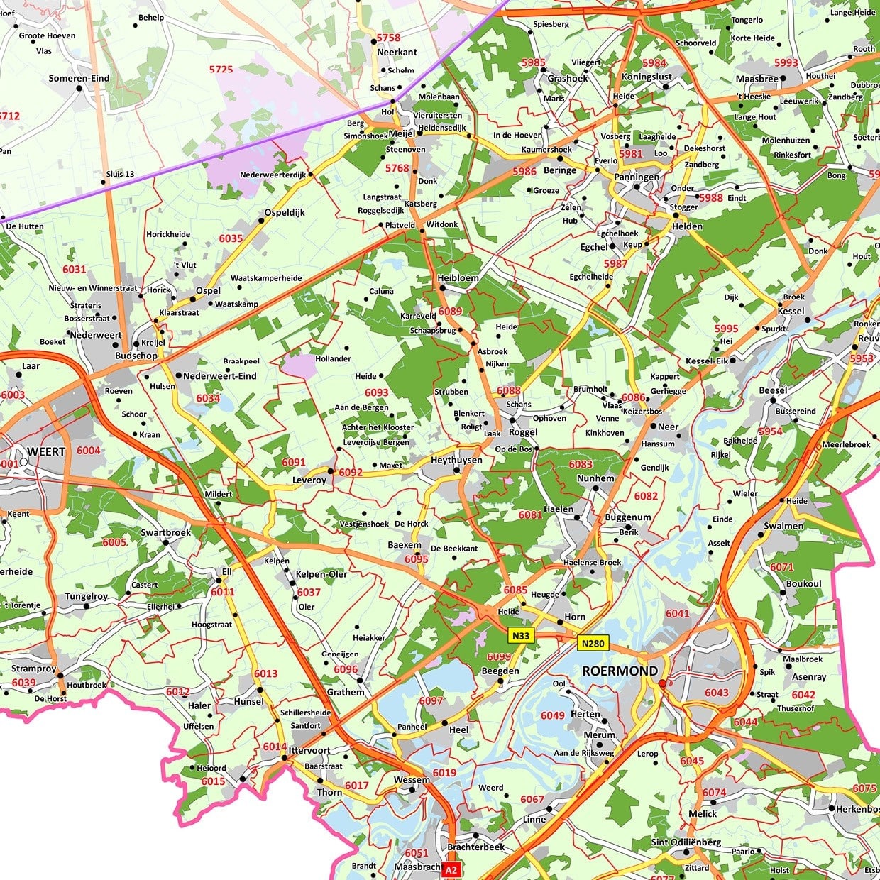 Postcodekaart provincie Limburg | Provinciekaarten Nederland Vector Map