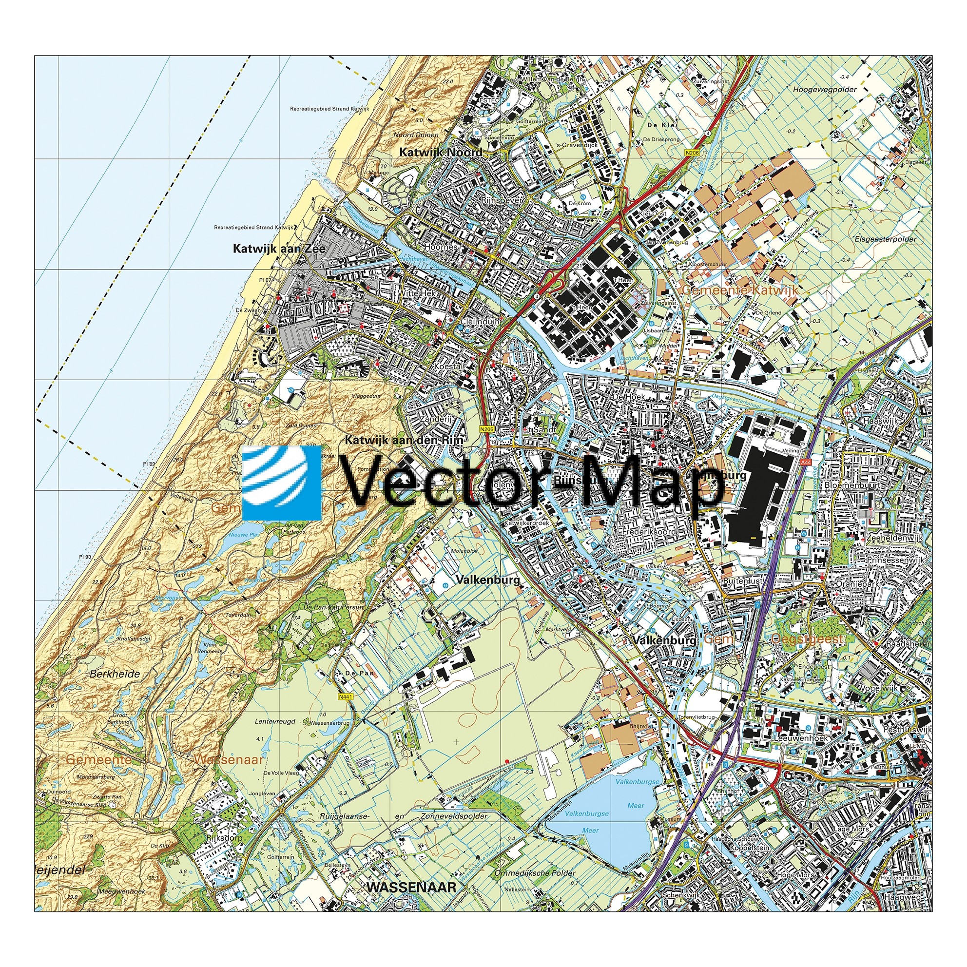 Topografische kaart Katwijk | Gemeente Plattegronden Vector Map