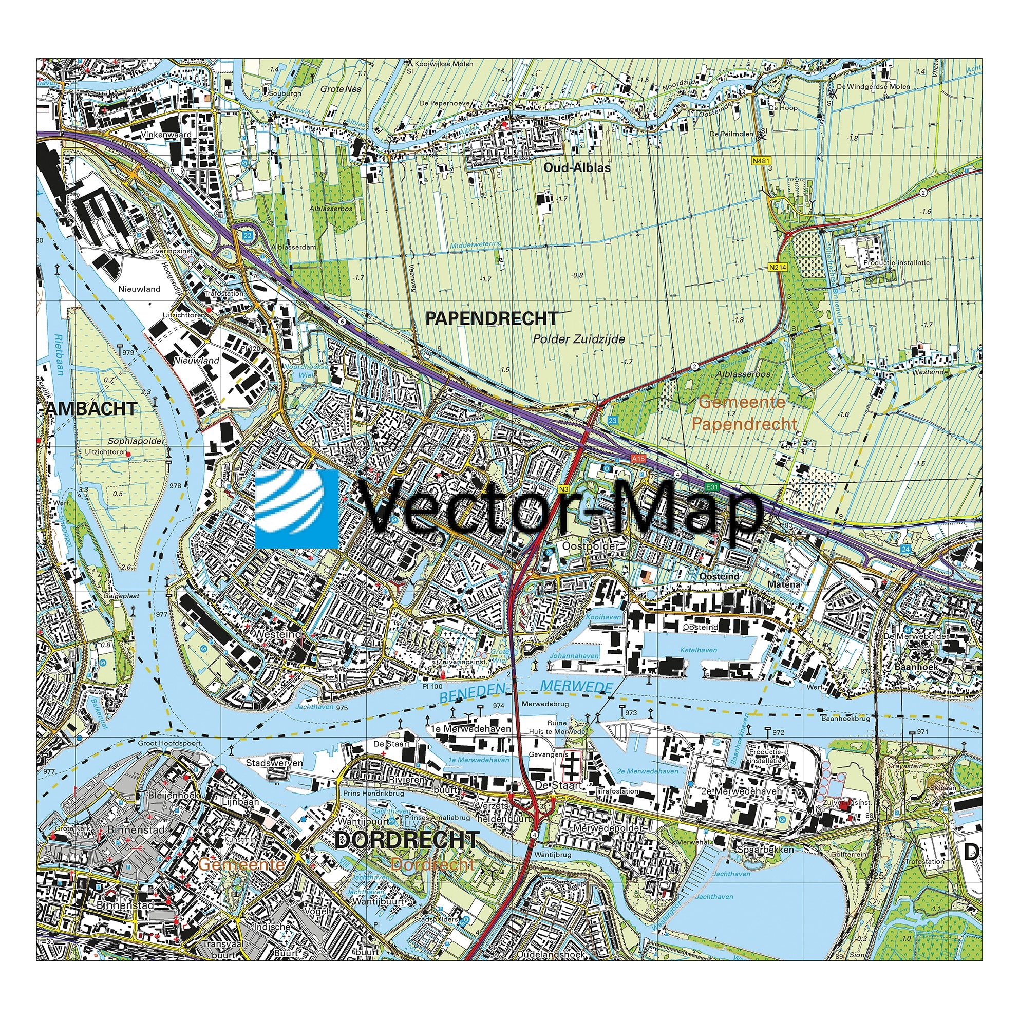 Topografische kaart Papendrecht | Gemeente Plattegronden Vector Map